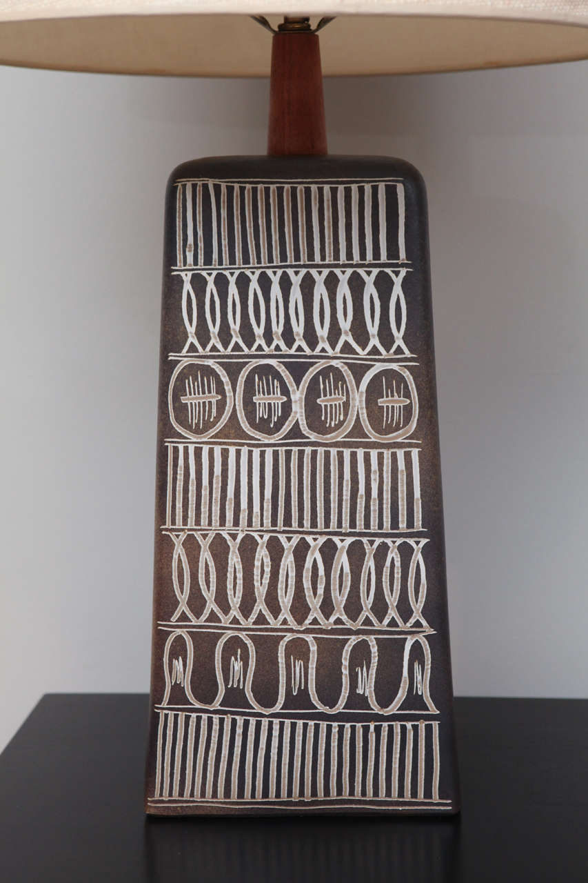 Martz Studio Large Ceramic Lamp with Incised Sgraffito Glaze at 1stDibs
