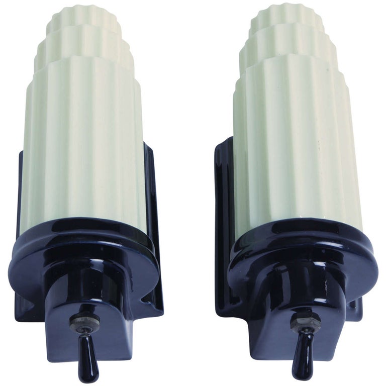 Machine Age Art Deco Efcolite Skyscraper Sconces by Walter Von Nessen ...