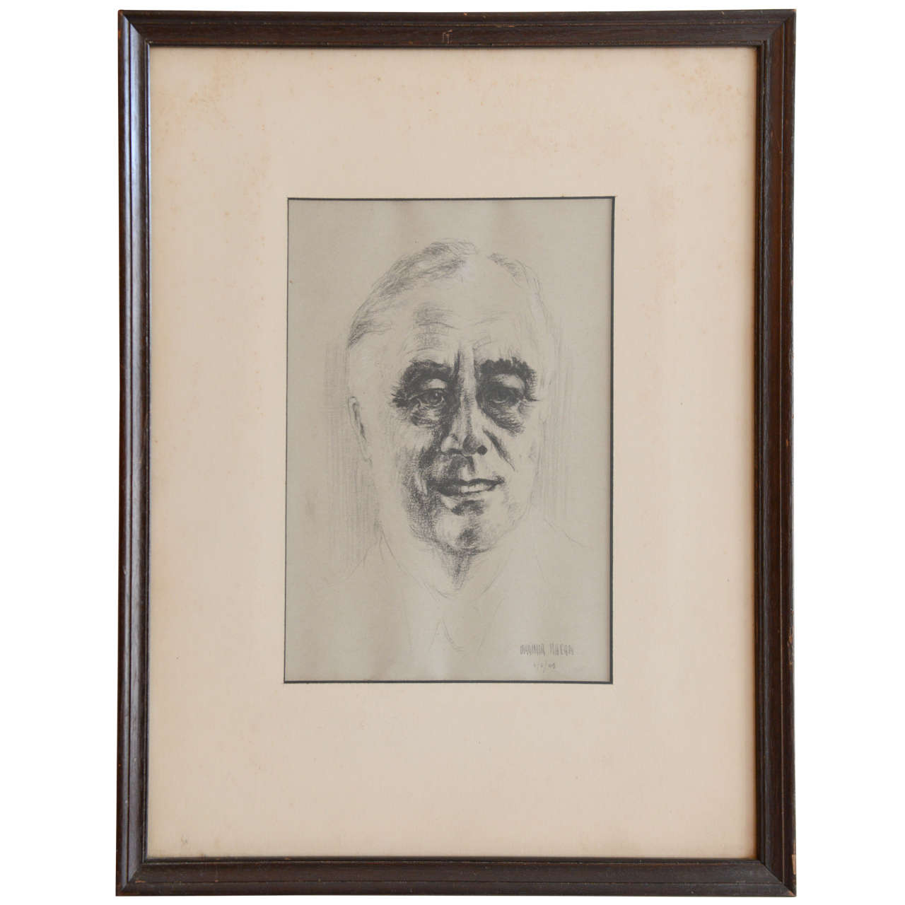 Signed Vladimir Kagan Pencil Sketch of Franklin Delano Roosevelt at 1stDibs