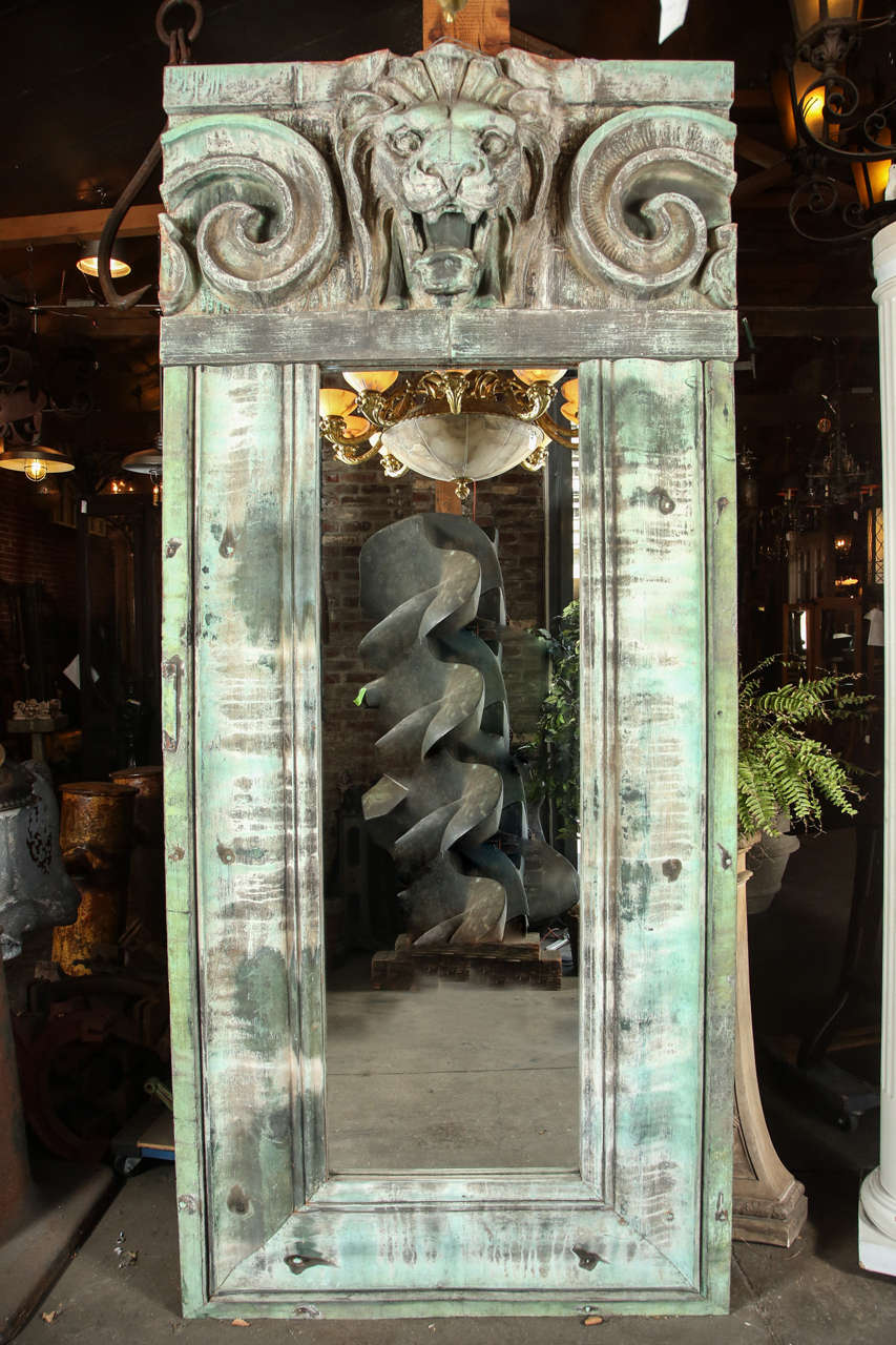 Mirror made from Salvaged Copper Cornice with Lion Head For Sale at 1stDibs