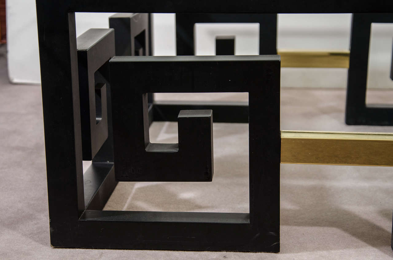 Mid Century Greek Key Coffee Table with Brass Accents at 1stDibs