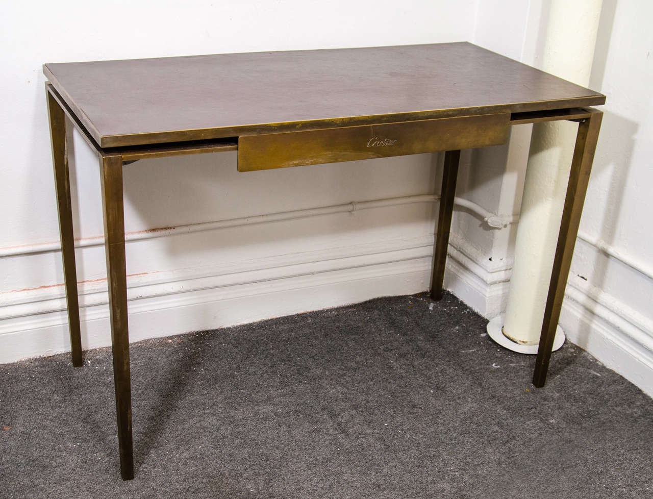 A Midcentury Custom Made Cartier Bronze and Leather Desk at 1stDibs