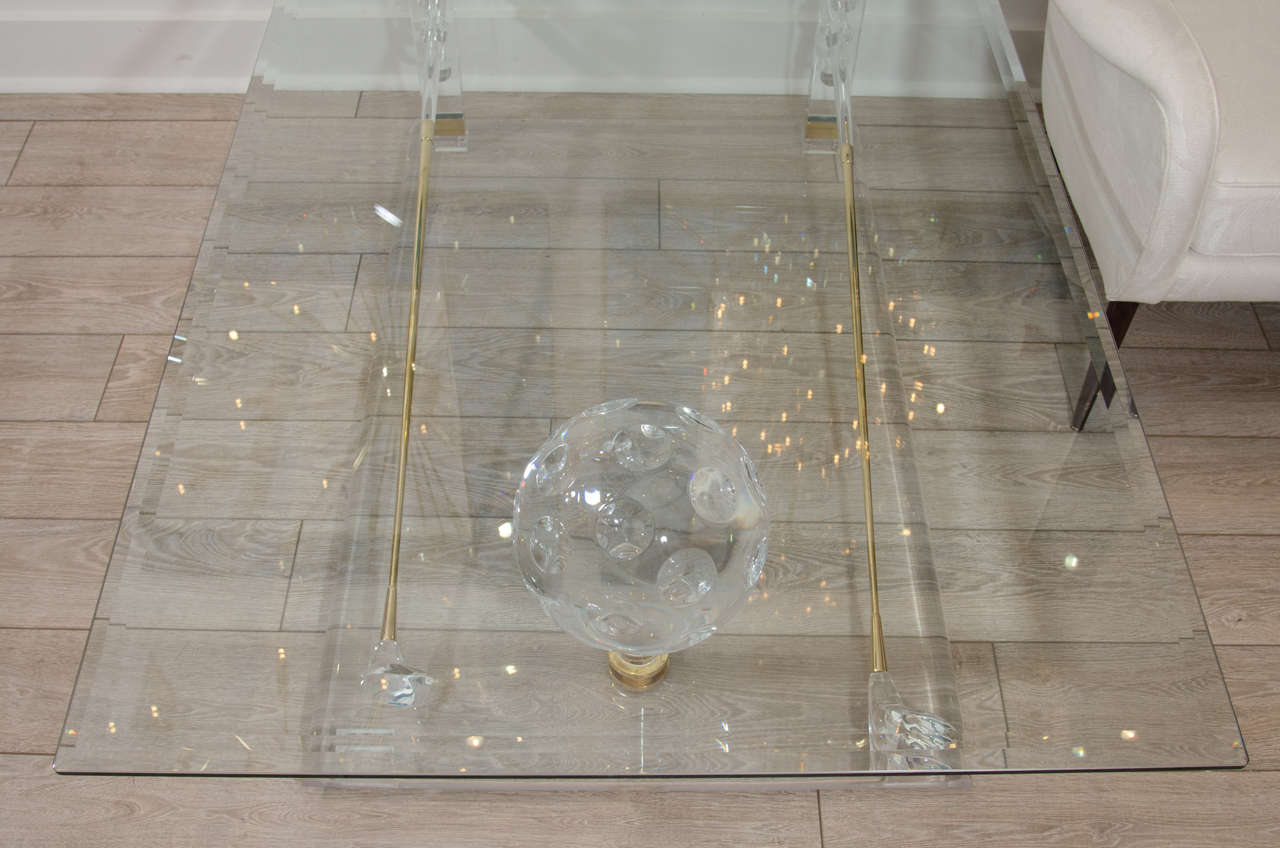 Brass, Lucite and Glass "Golf" Themed Coffee Table at 1stDibs