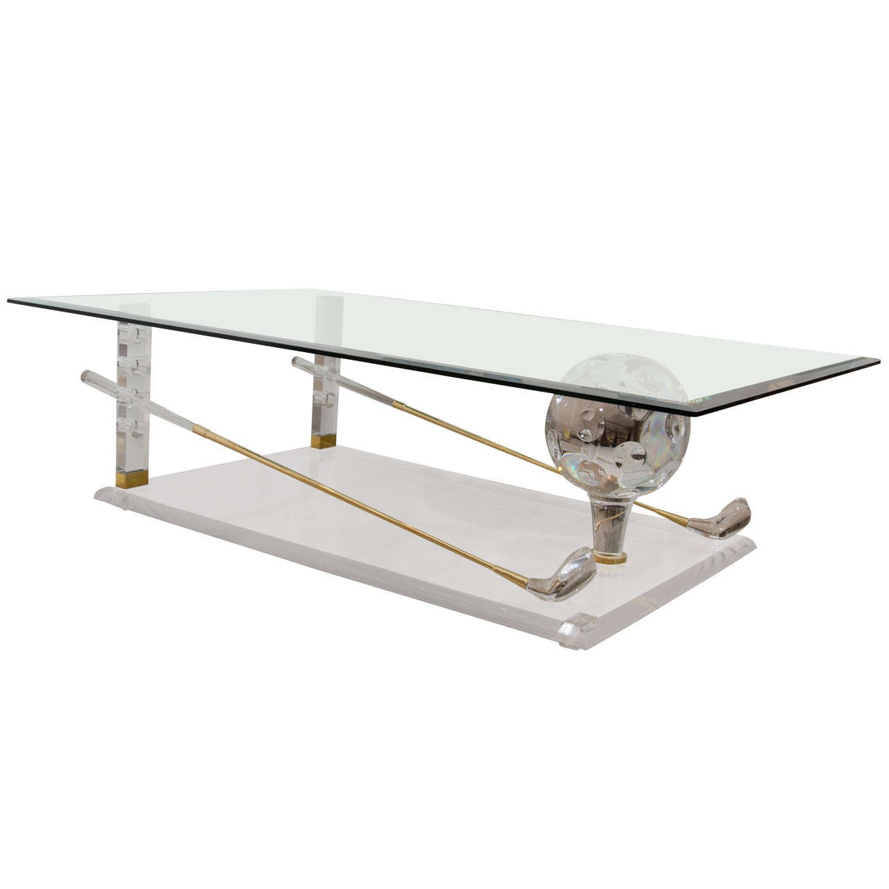 Brass, Lucite and Glass "Golf" Themed Coffee Table at 1stDibs