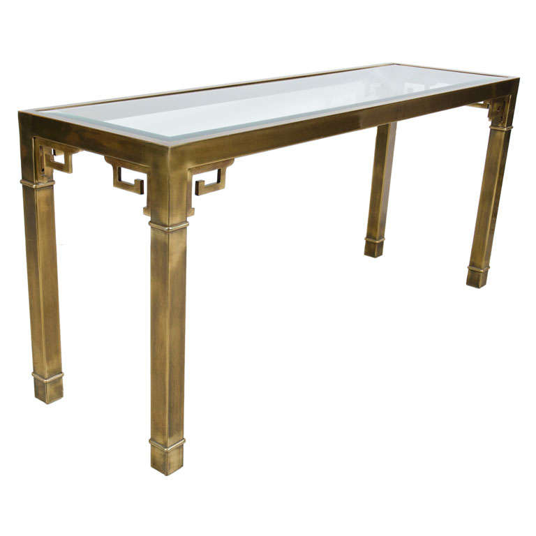 Mastercraft Brass And Glass Console Table At 1stdibs