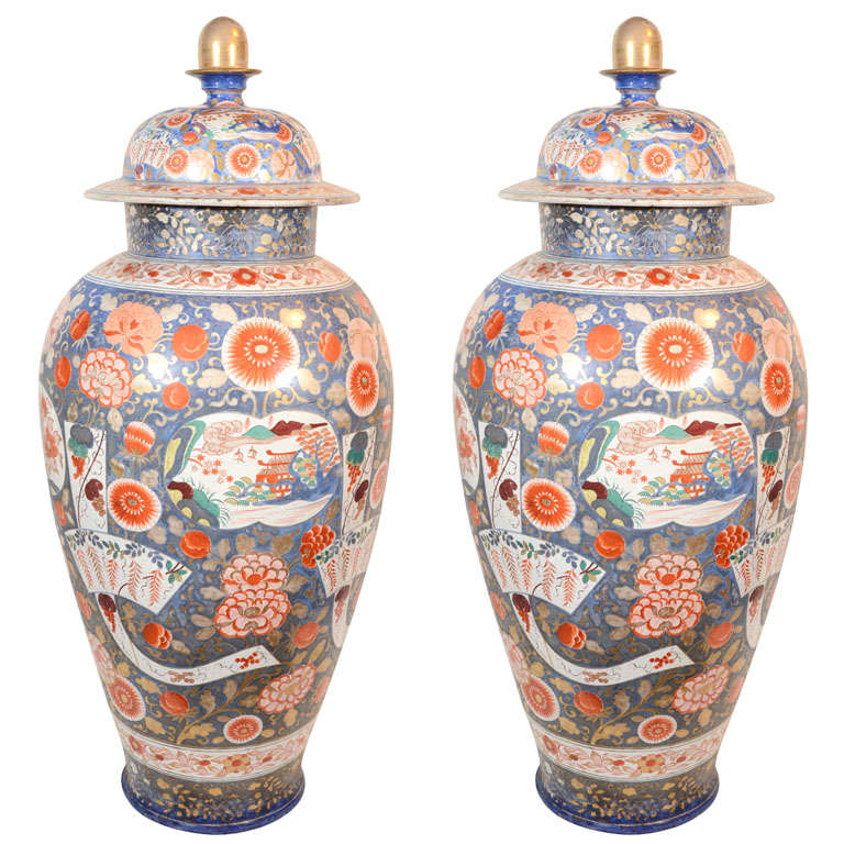 A Pair of Large Imari Temple Jars at 1stDibs | hamptons ginger jar