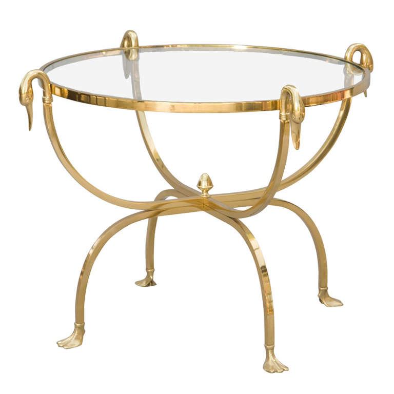 Brass End Table with Swan Neck and Webbed Foot Details at 1stDibs