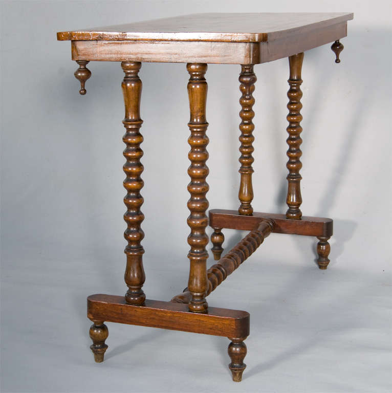 Occasional Table with Geometric Inlaid Top on Sausage Turned Legs For ...