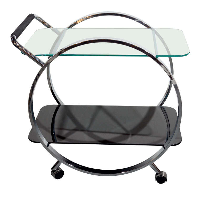 Art Deco Style Two Tier Round Bar Cart in Chrome and Glass at 1stDibs ...