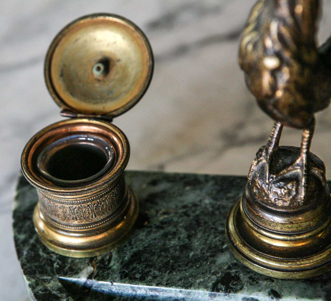 Bronze and Marble Inkwell For Sale at 1stDibs