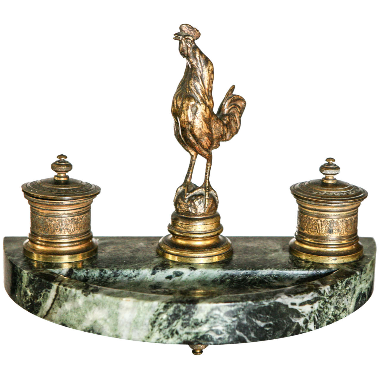 Onyx and Bronze Inkwell Desk Set For Sale at 1stDibs