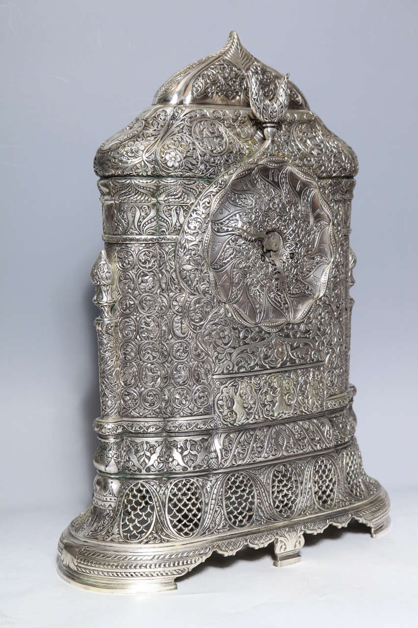 Antique French Orientalist/Islamic 3-Piece Silvered Bronze Clock ...