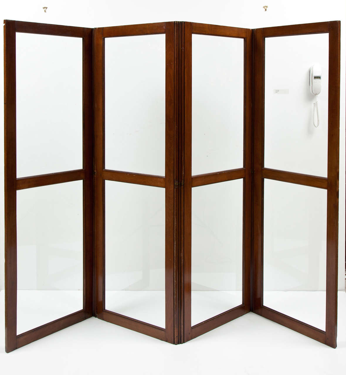 Walnut and Glass Four Paneled Screen at 1stDibs