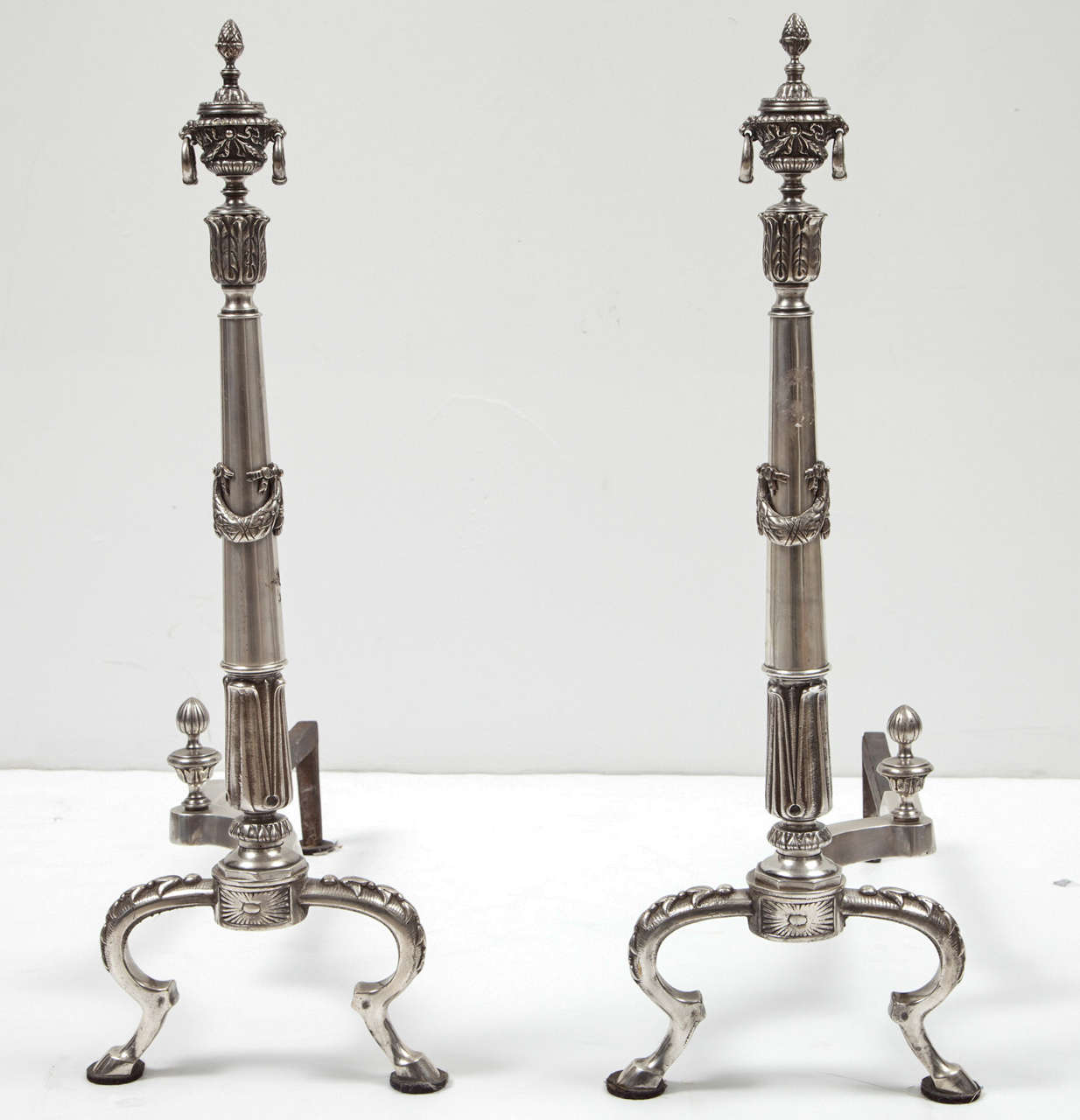 Pair of Silver Plate Andirons For Sale at 1stDibs