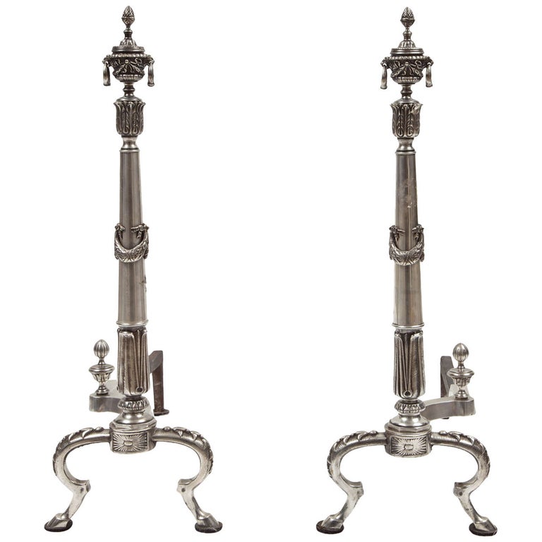 Pair of Silver Plate Andirons For Sale at 1stDibs