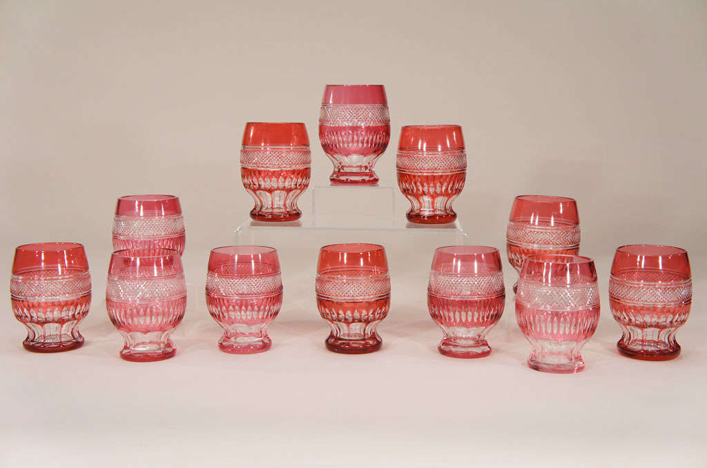 Set of 12 Crystal Cranberry Overlay Cut to Clear Tumblers at 1stDibs