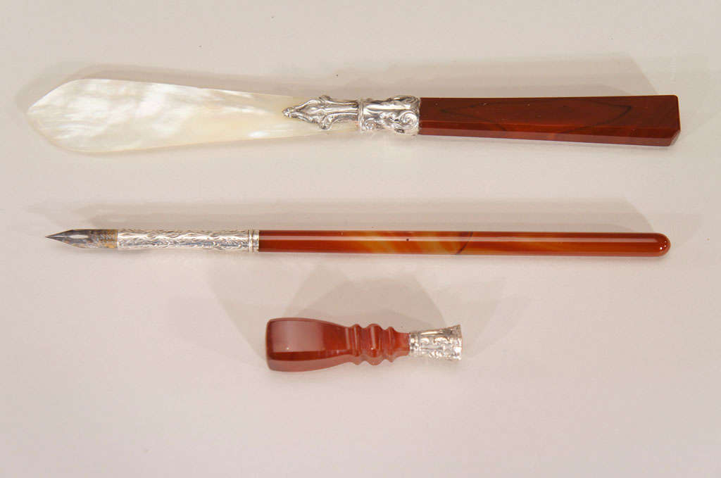 Set of Desk and Writing Instruments in Fitted Leather Box, 19th Century ...