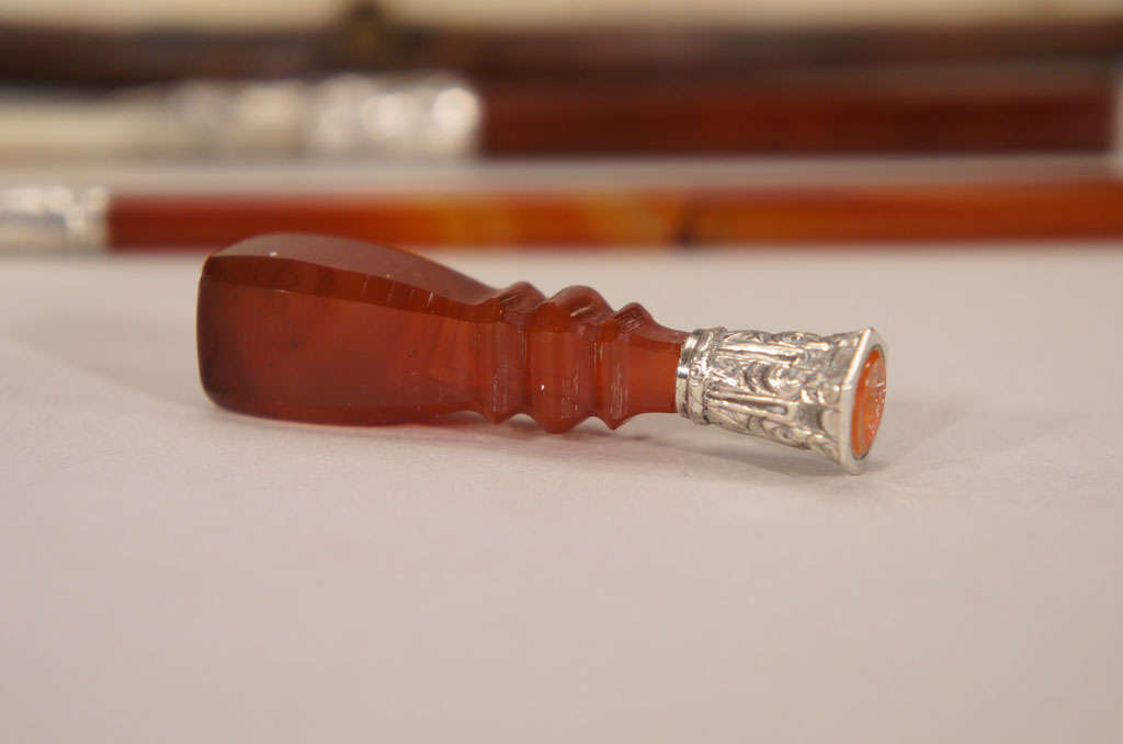 Set of Desk and Writing Instruments in Fitted Leather Box, 19th Century ...