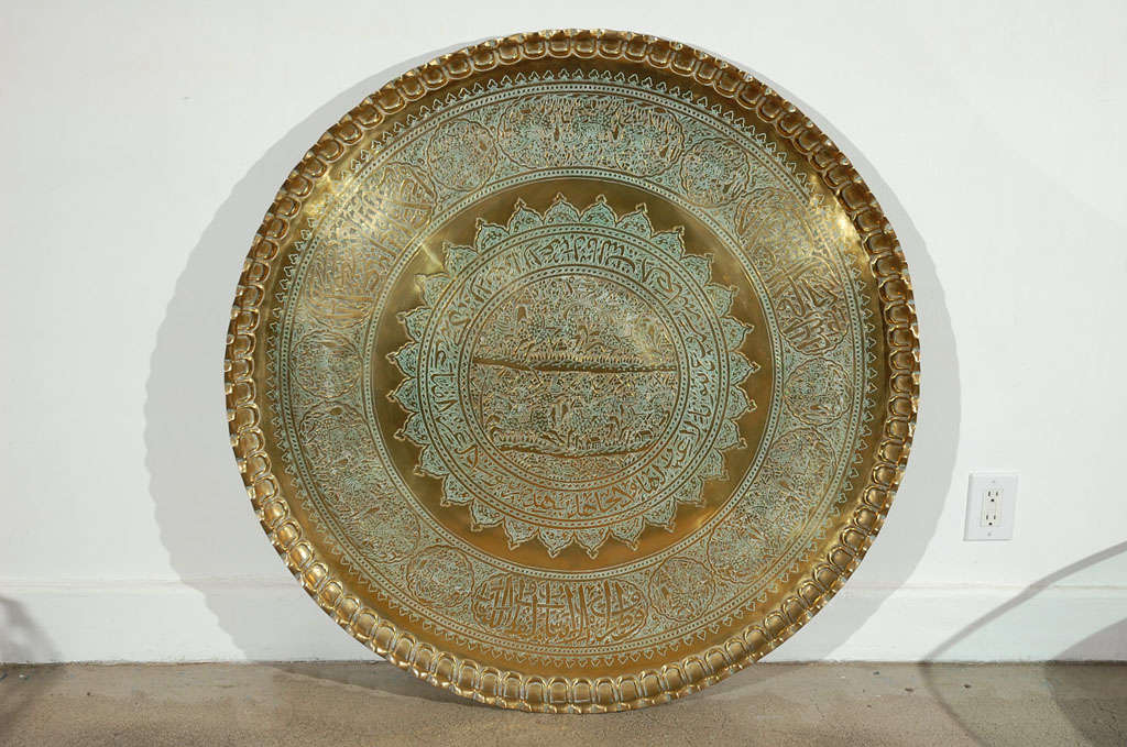 Antique Mamluk Persian Brass Tray Table 42" 5 with Calligraphy at ...
