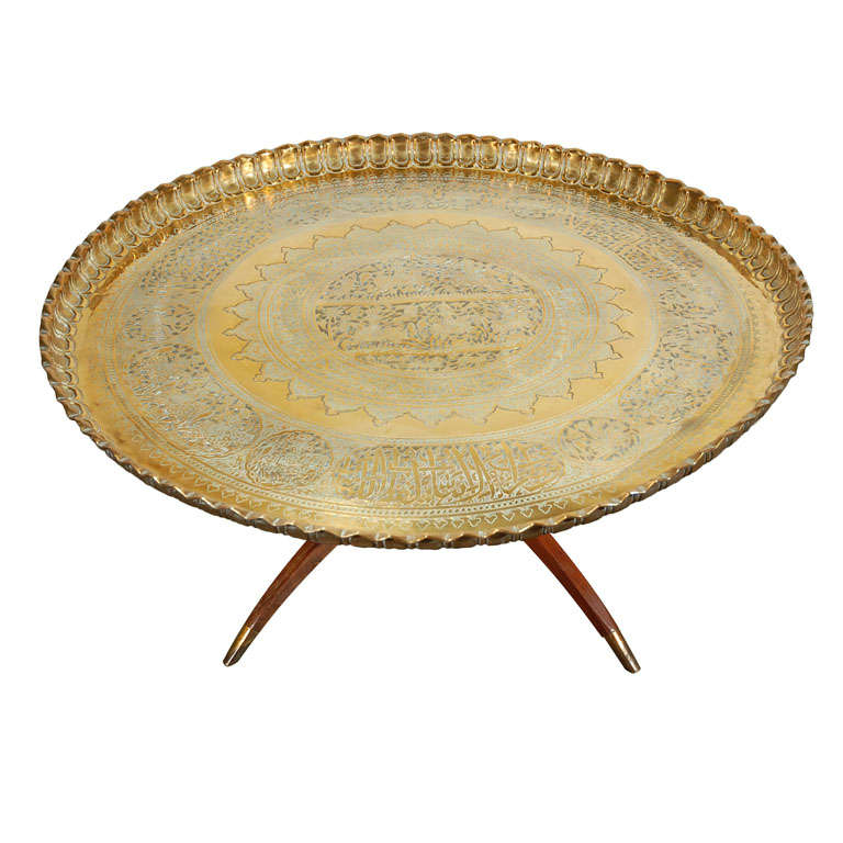 Antique Mamluk Persian Brass Tray Table 42" 5 with Calligraphy at ...