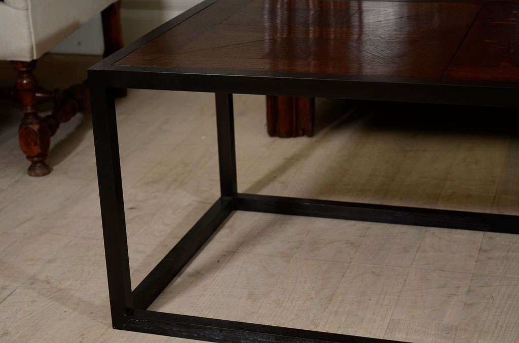 19th Century Oak Parquet Table Top with Contemporary Steel Base For ...