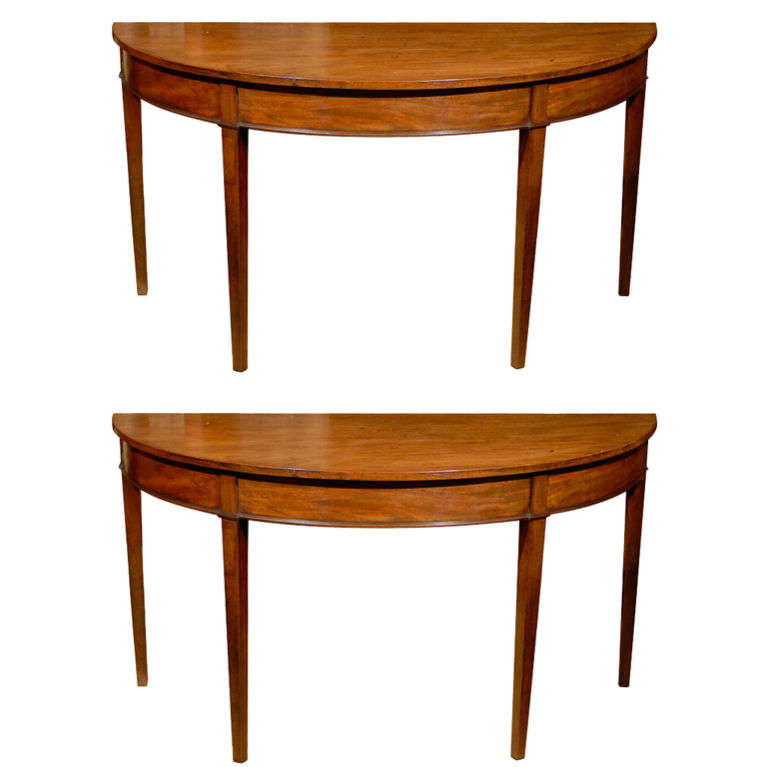 Pair of English 19th Century Hepplewhite Style Demilune Mahogany Tables ...