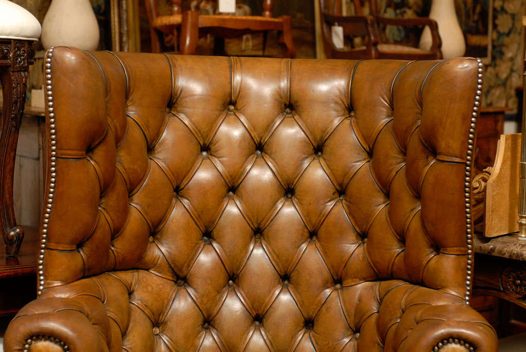 English Leather Curved Back Chair at 1stDibs