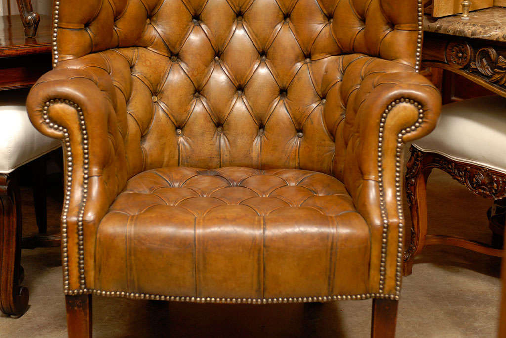 English Leather Curved Back Chair at 1stDibs