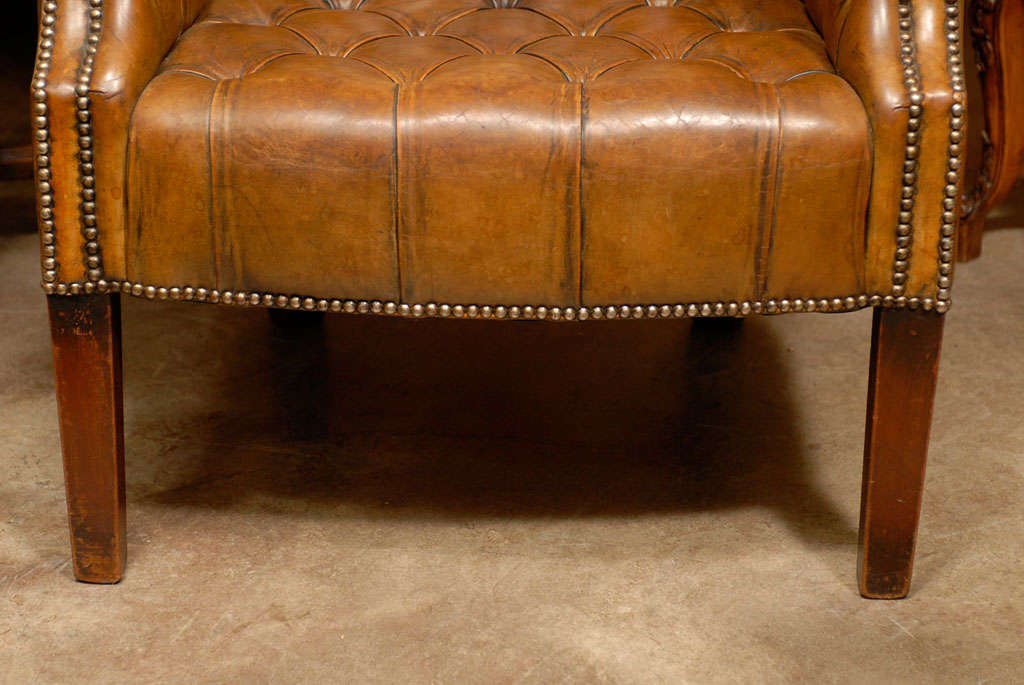 English Leather Curved Back Chair at 1stDibs