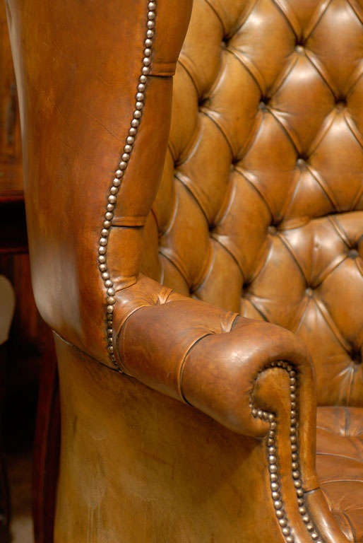 English Leather Curved Back Chair at 1stDibs