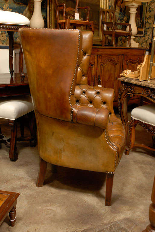 English Leather Curved Back Chair at 1stDibs