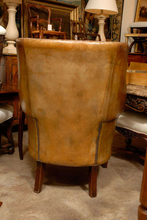 English Leather Curved Back Chair at 1stDibs