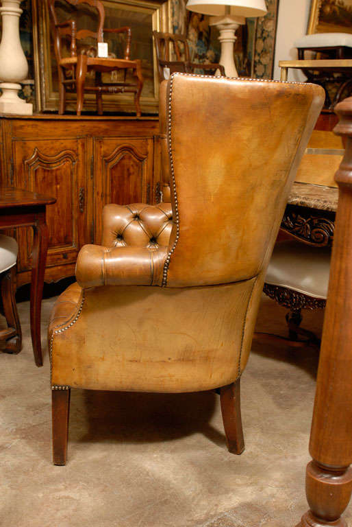English Leather Curved Back Chair at 1stDibs