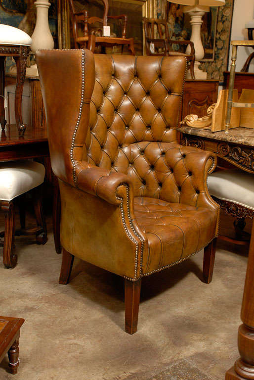 English Leather Curved Back Chair at 1stDibs