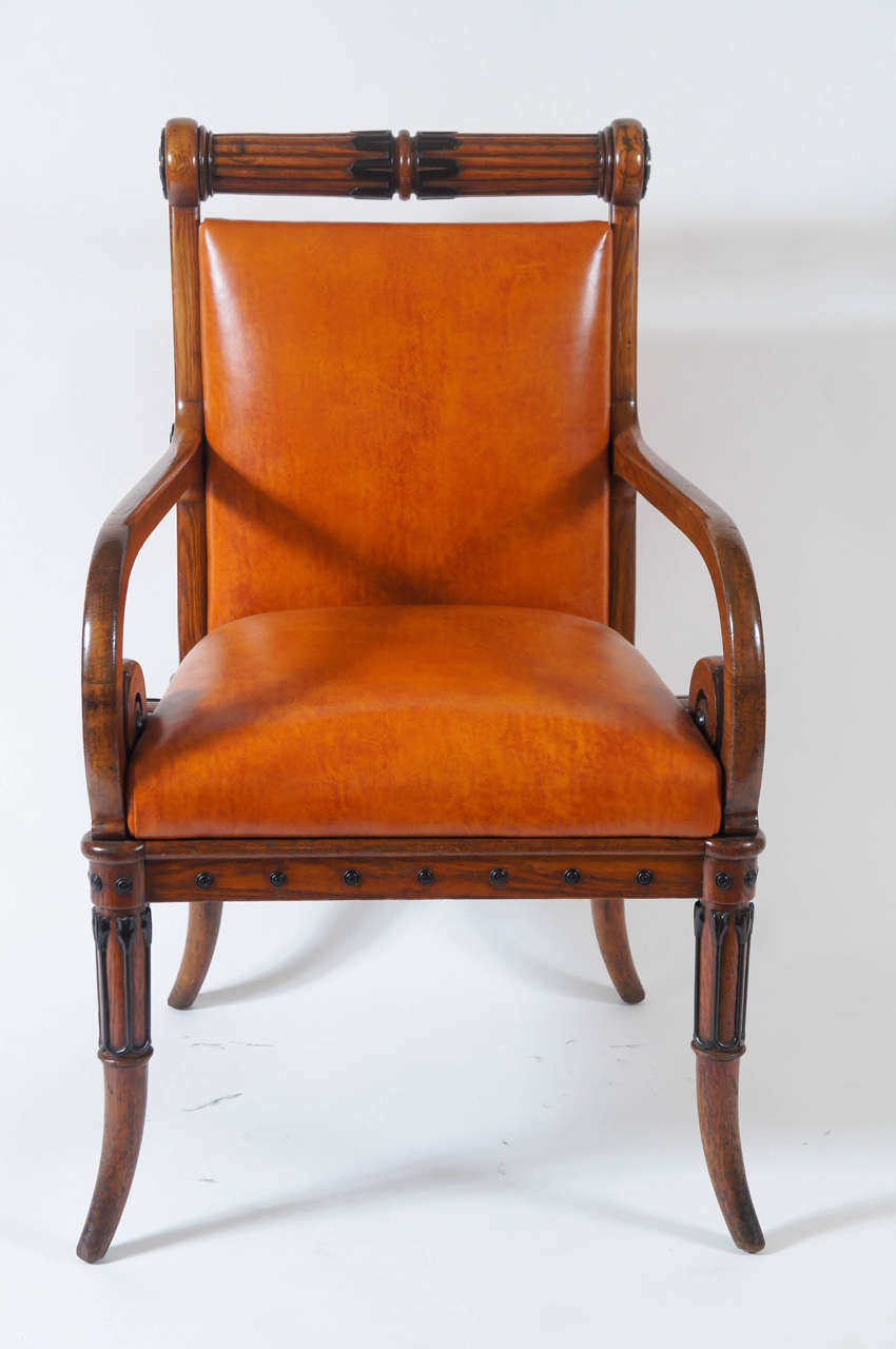 Unusual Late Regency Oak and Ebony Armchair, circa 1825 at 1stDibs