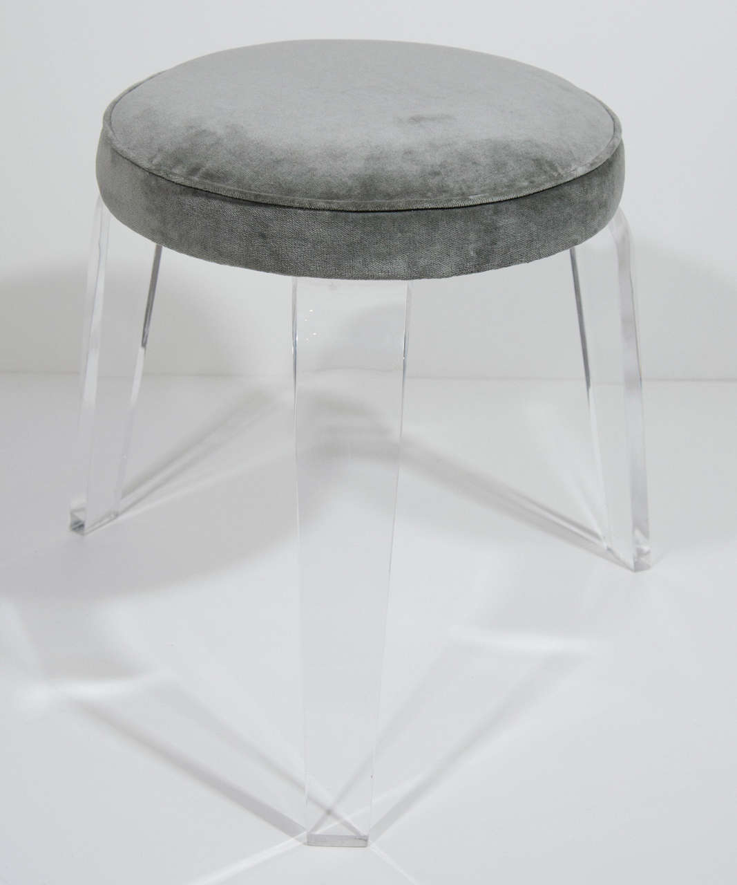 Ultra Modern Lucite and Velvet Vanity Stool with Tripod Design at 1stDibs