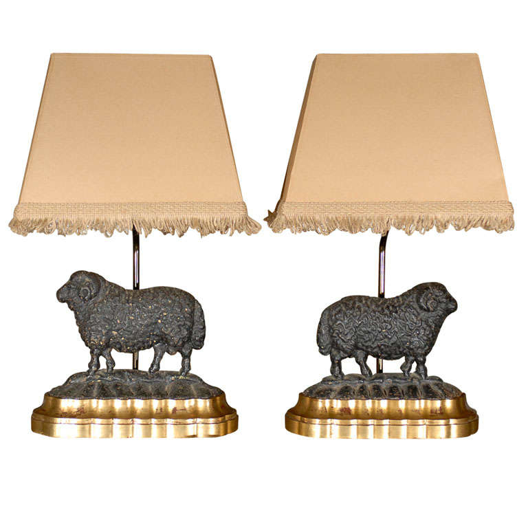 Pair of English Iron Sheep Lamps at 1stDibs