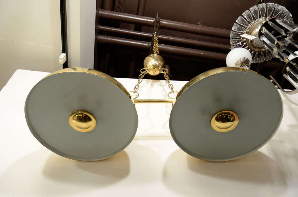 Modernist Double Brass Disc Light Fixture at 1stDibs