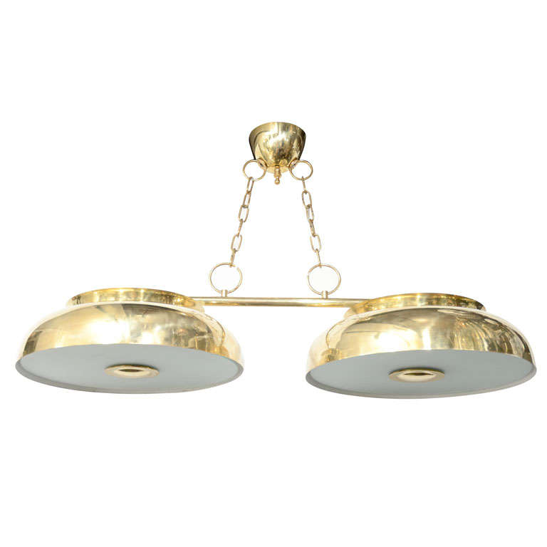 Modernist Double Brass Disc Light Fixture at 1stDibs