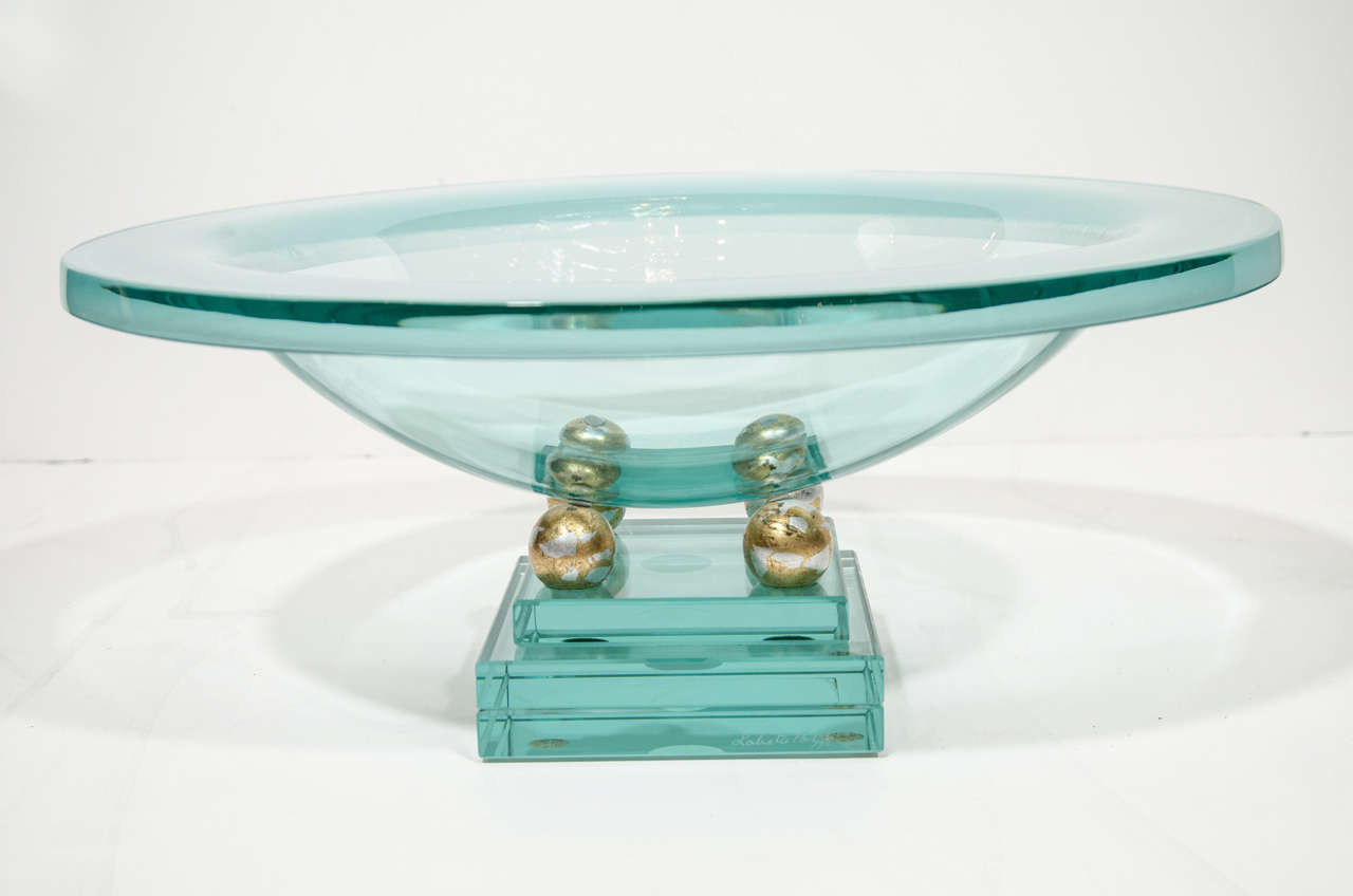 Art Deco Glass Centerpiece Footed Bowl With Stepped Base Design At 1stdibs