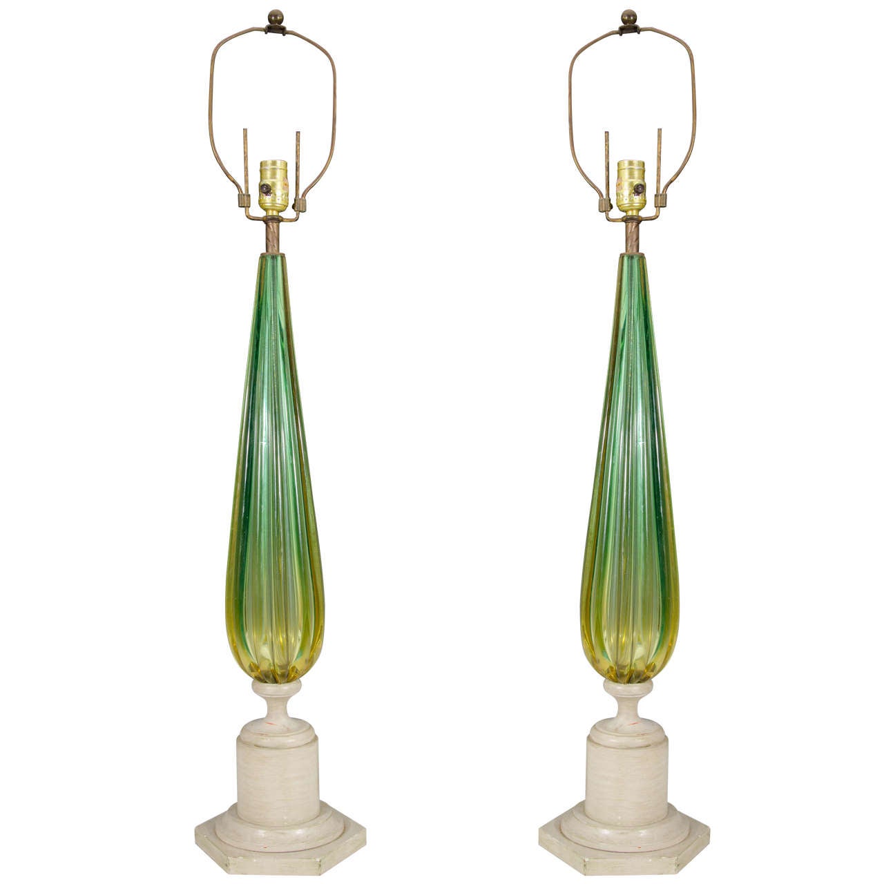 Pair of Green Glass Vintage Wine Jug Lamps at 1stDibs