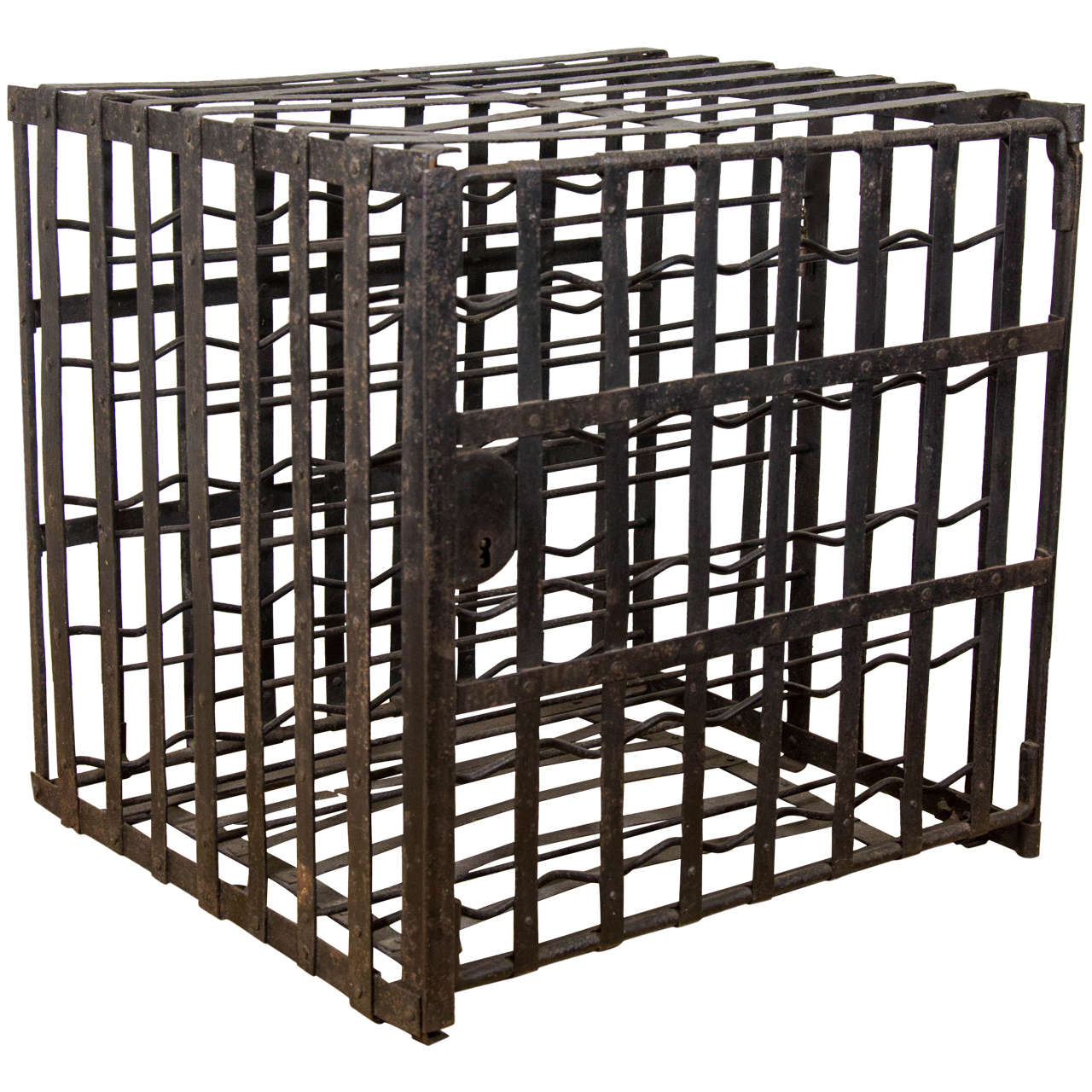 Midcentury German Iron Cage Form Wine Rack at 1stDibs