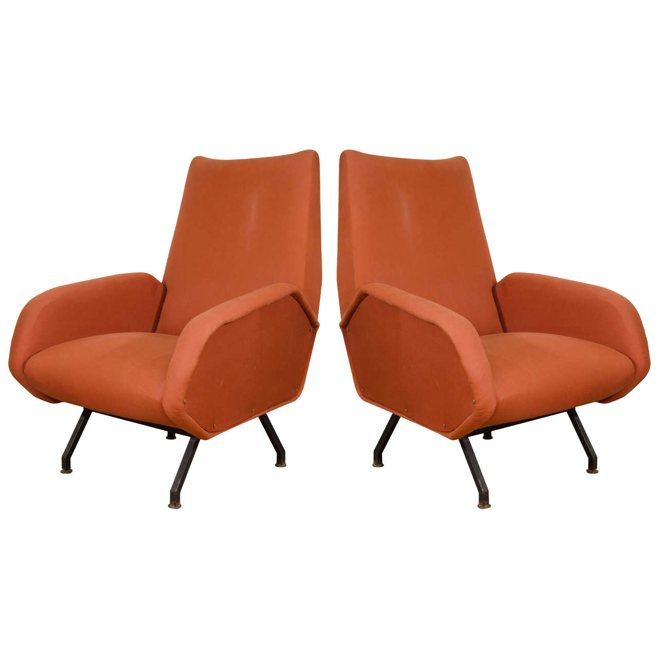 Midcentury Pair of Italian Rust Colored Lounge Chairs For Sale at ...