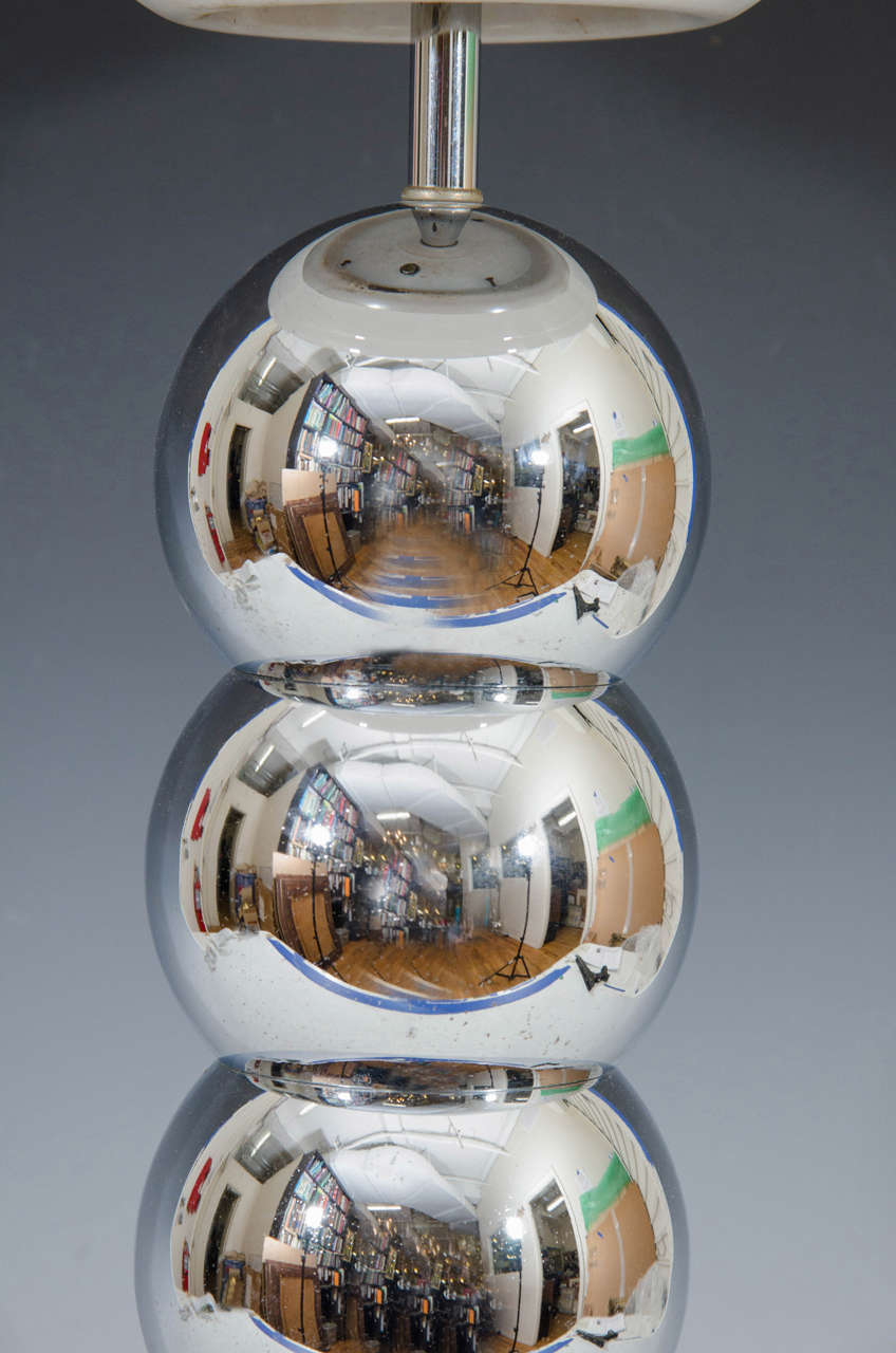 Midcentury Chrome Stacked Table Lamps with Large Frosted Glass Shades ...