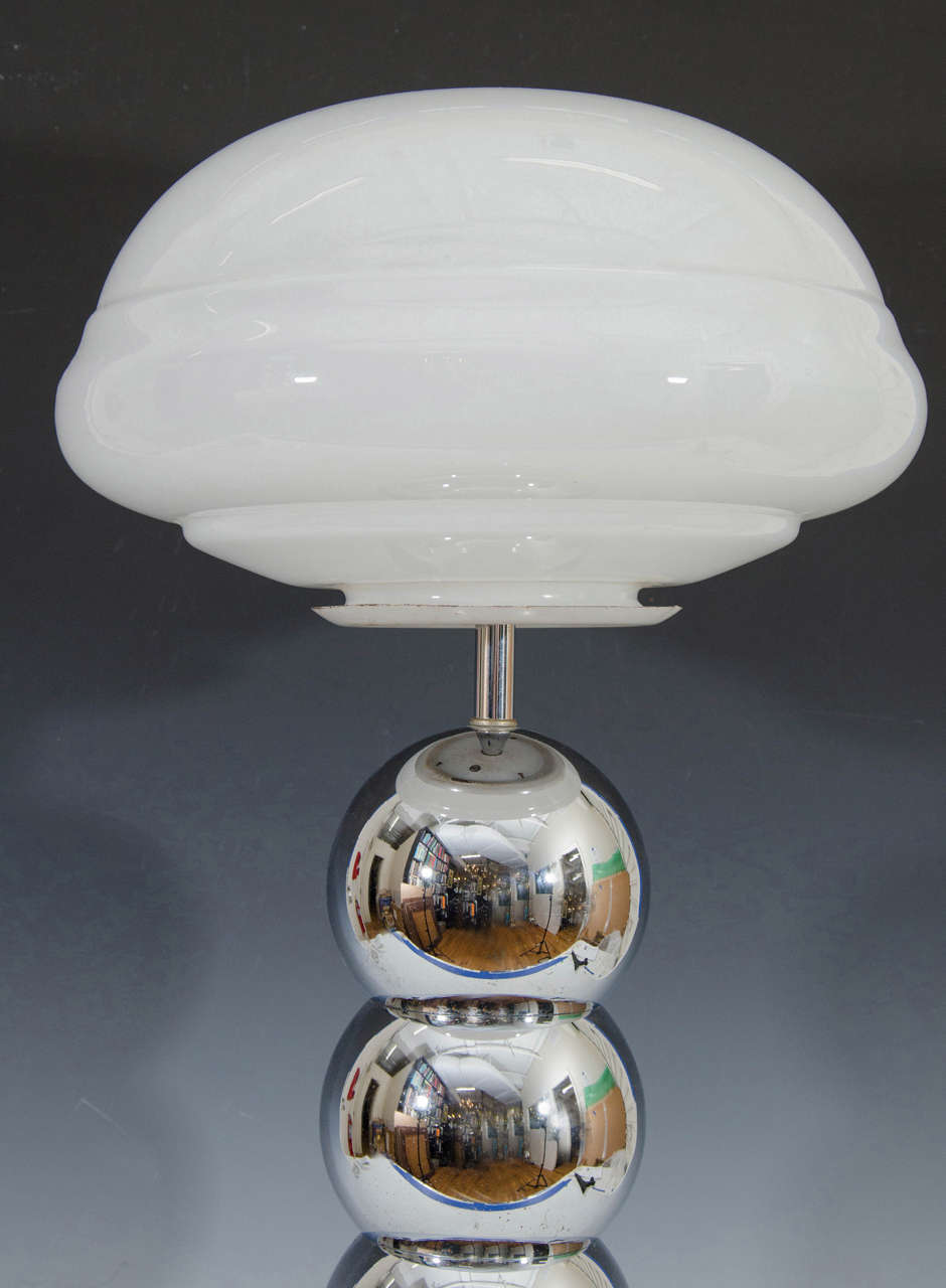 Midcentury Chrome Stacked Table Lamps with Large Frosted Glass Shades ...