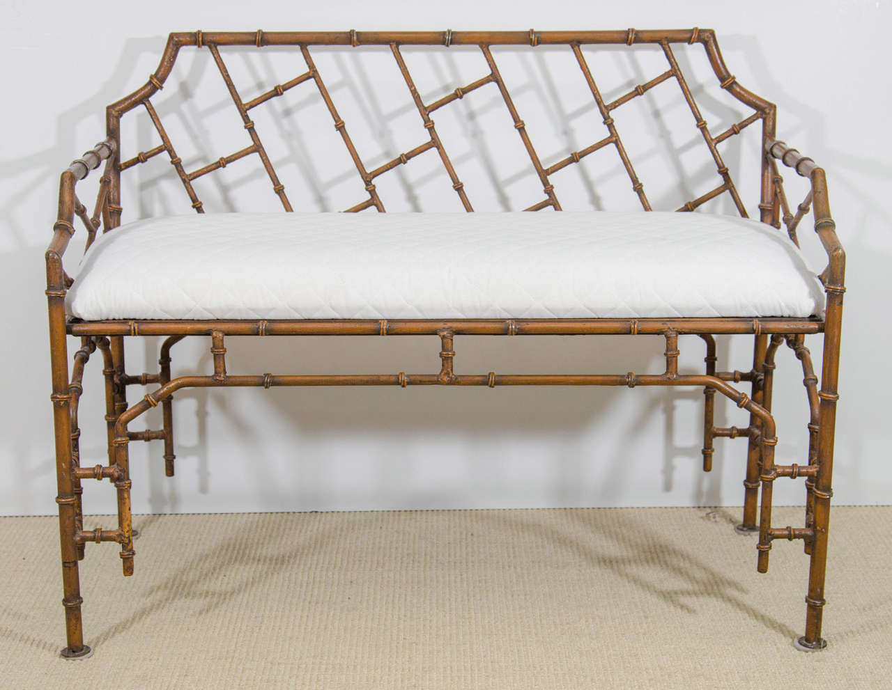 Midcentury Iron Faux Bamboo Bench at 1stDibs | vintage bamboo bench ...