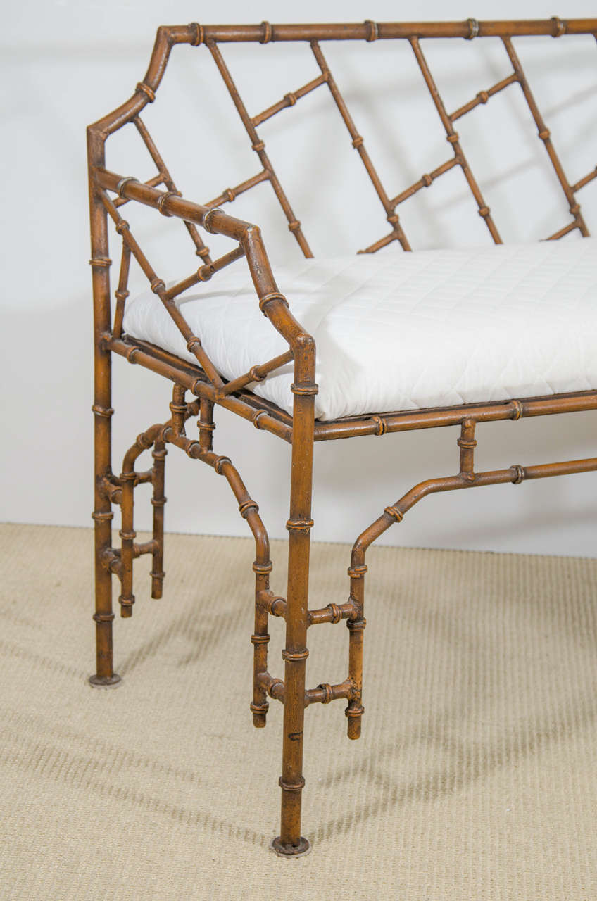 Midcentury Iron Faux Bamboo Bench at 1stDibs | vintage bamboo bench ...