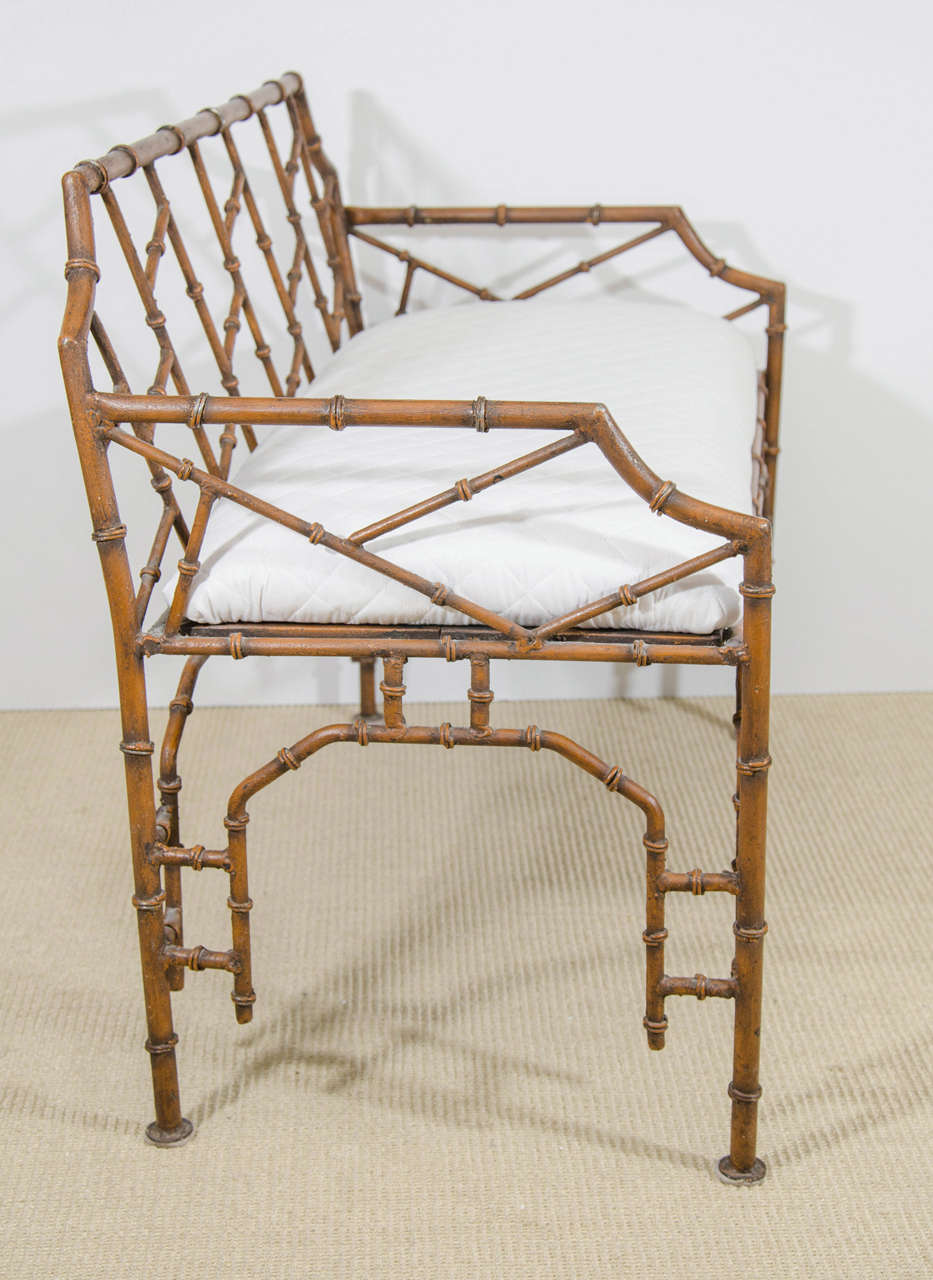 Midcentury Iron Faux Bamboo Bench at 1stDibs | vintage bamboo bench ...