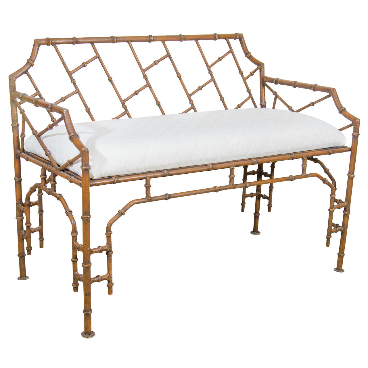 Midcentury Iron Faux Bamboo Bench at 1stDibs | vintage bamboo bench ...