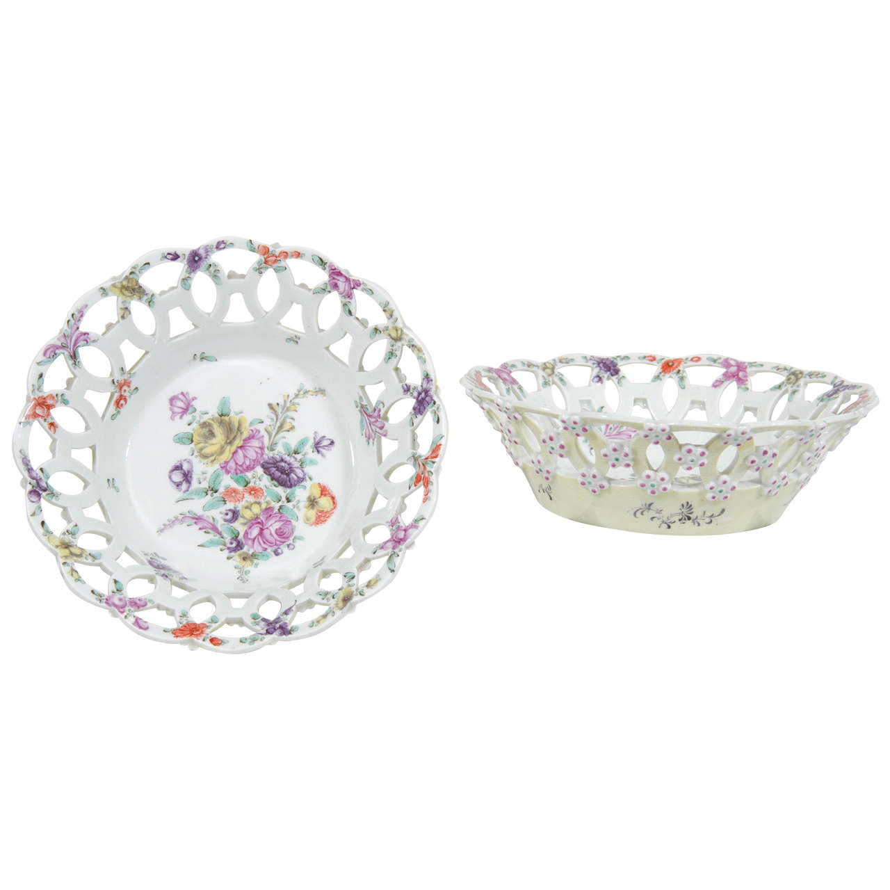 Pair First Period Worcester Soft Paste Porcelain Baskets England circa ...